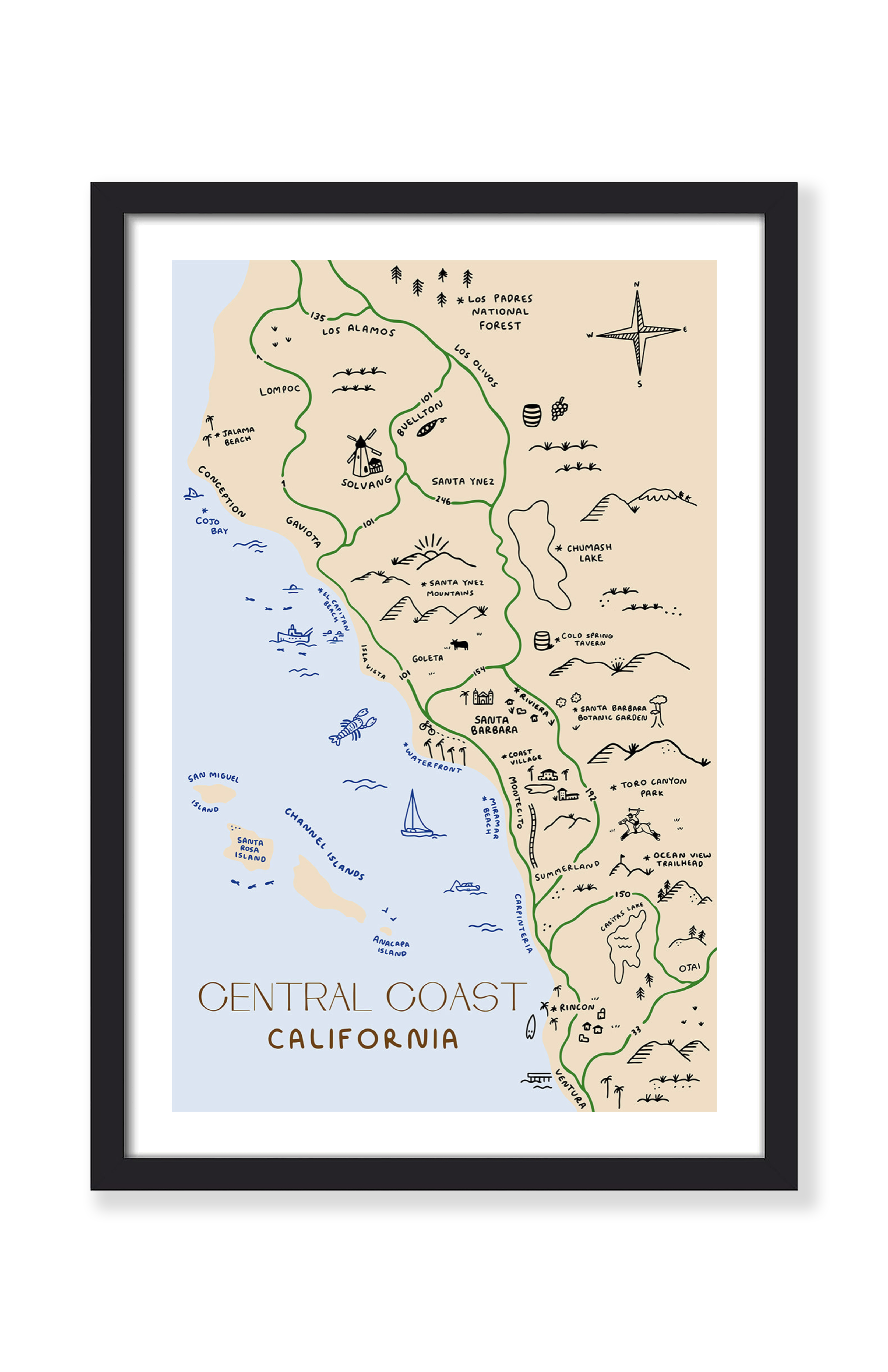 SOUTH CENTRAL COAST MAP PRINT - Illustration Art - Buen Dia