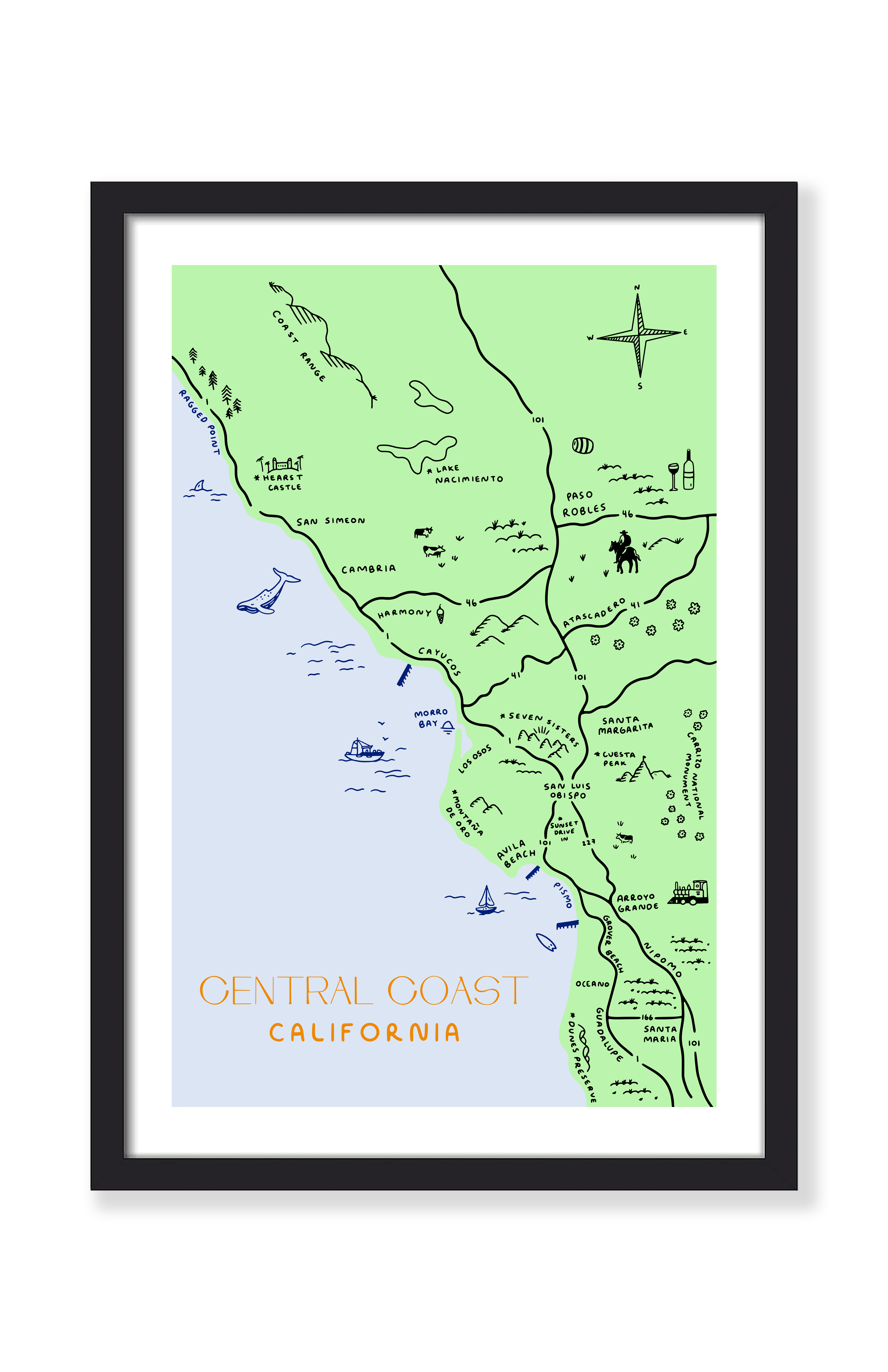 CENTRAL COAST MAP PRINT - Illustration Art - Buen Dia